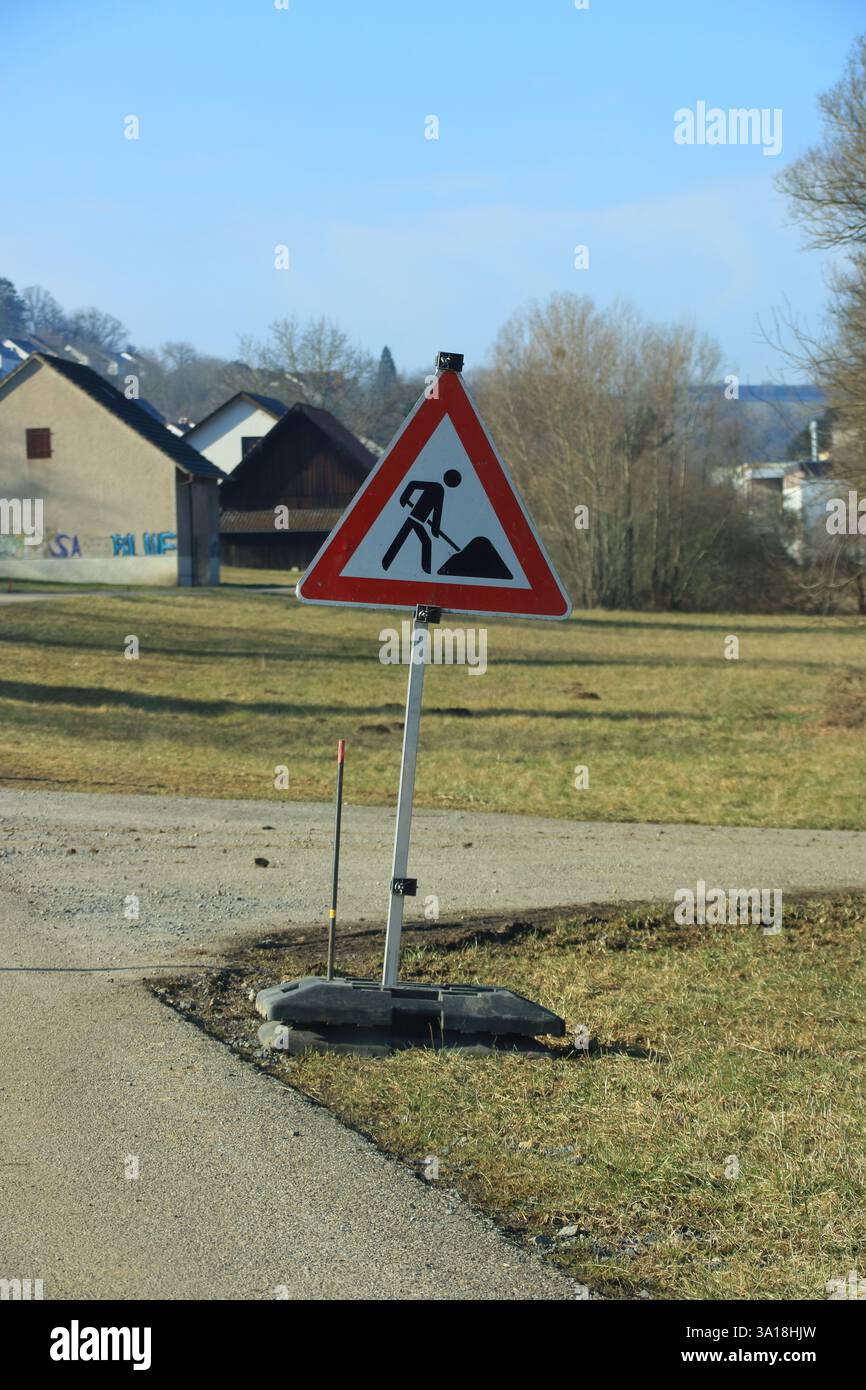 Traffic sign Attention construction site on a road Stock Photo - Alamy