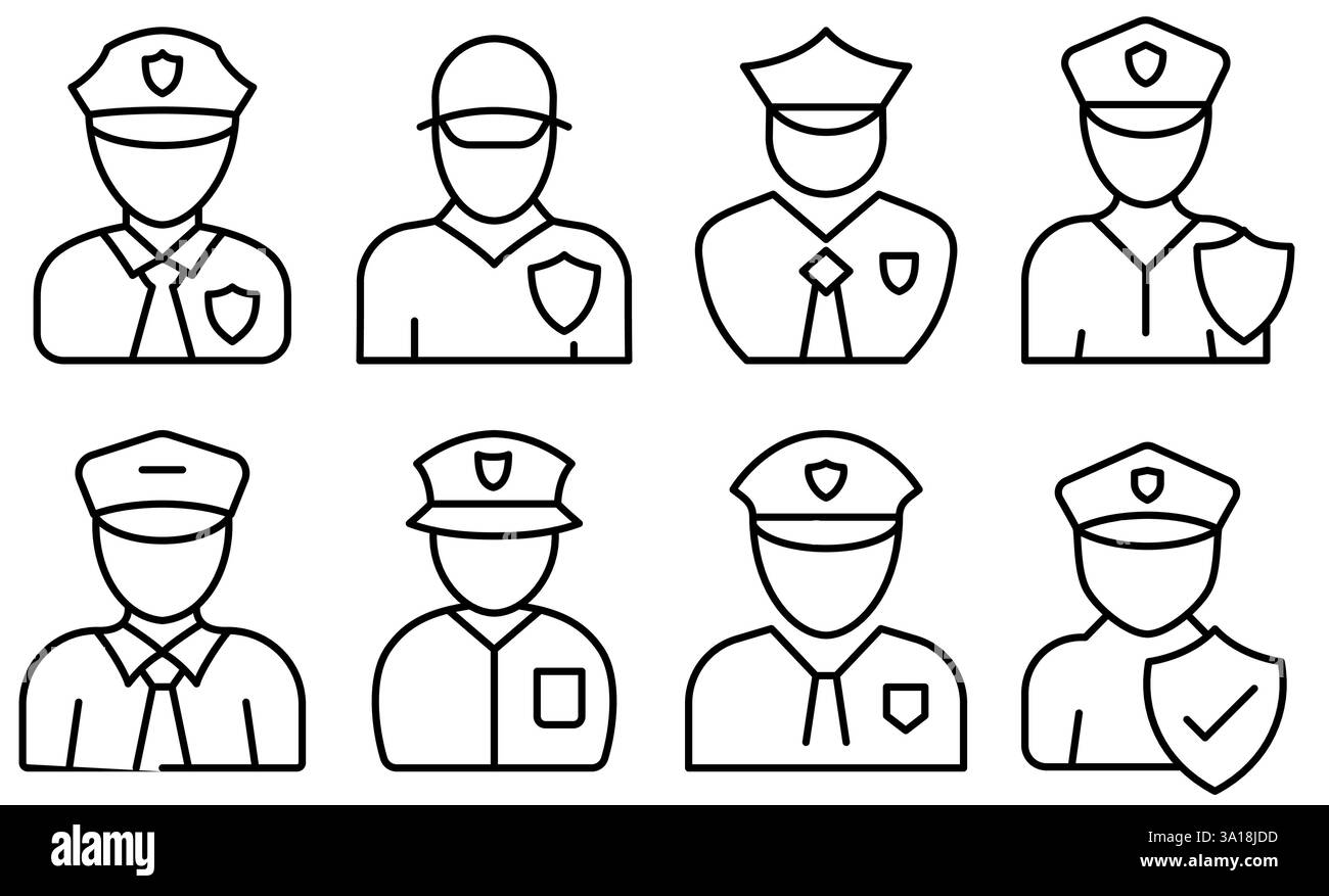 Police or Security guard icon. Set of linear security guard icons ...