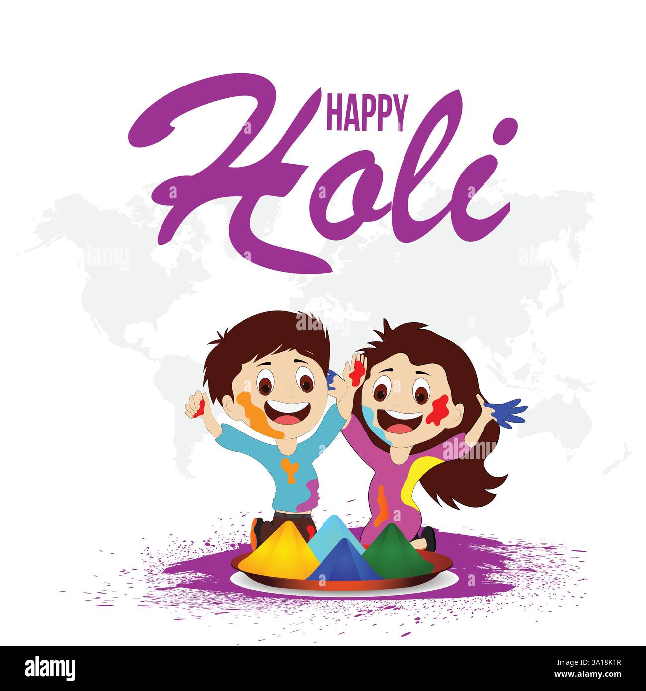 Happy holi festival. colorful pot and powder. vector illustration ...