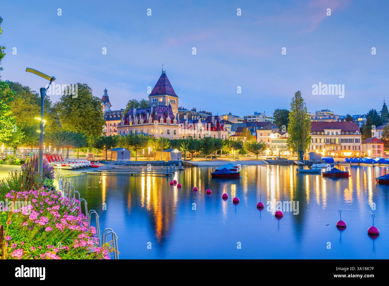 Lausanne, Switzerland from the Ouchy Promenade on Lake Leman at ...