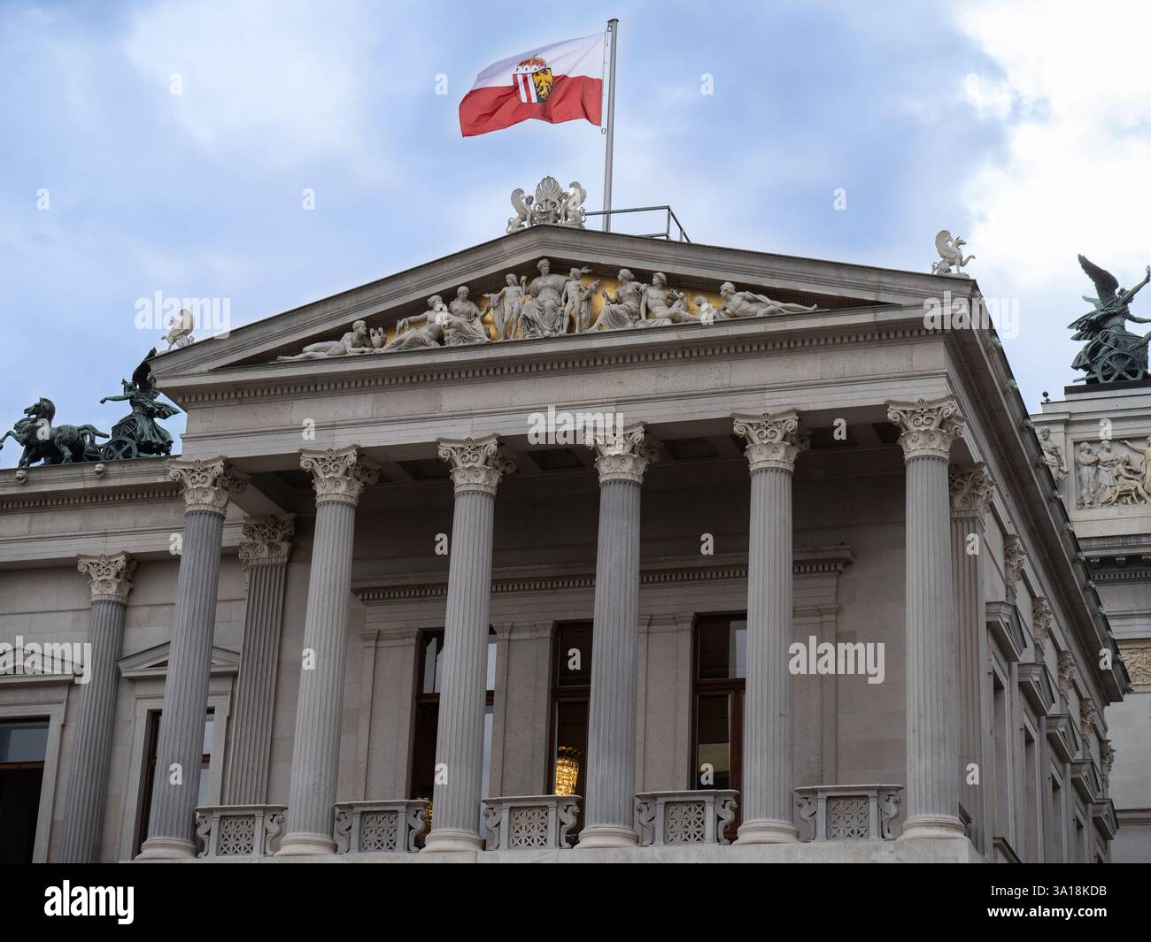 Facade of Neoclassical Parliament Building in Vienna with its Iconic ...