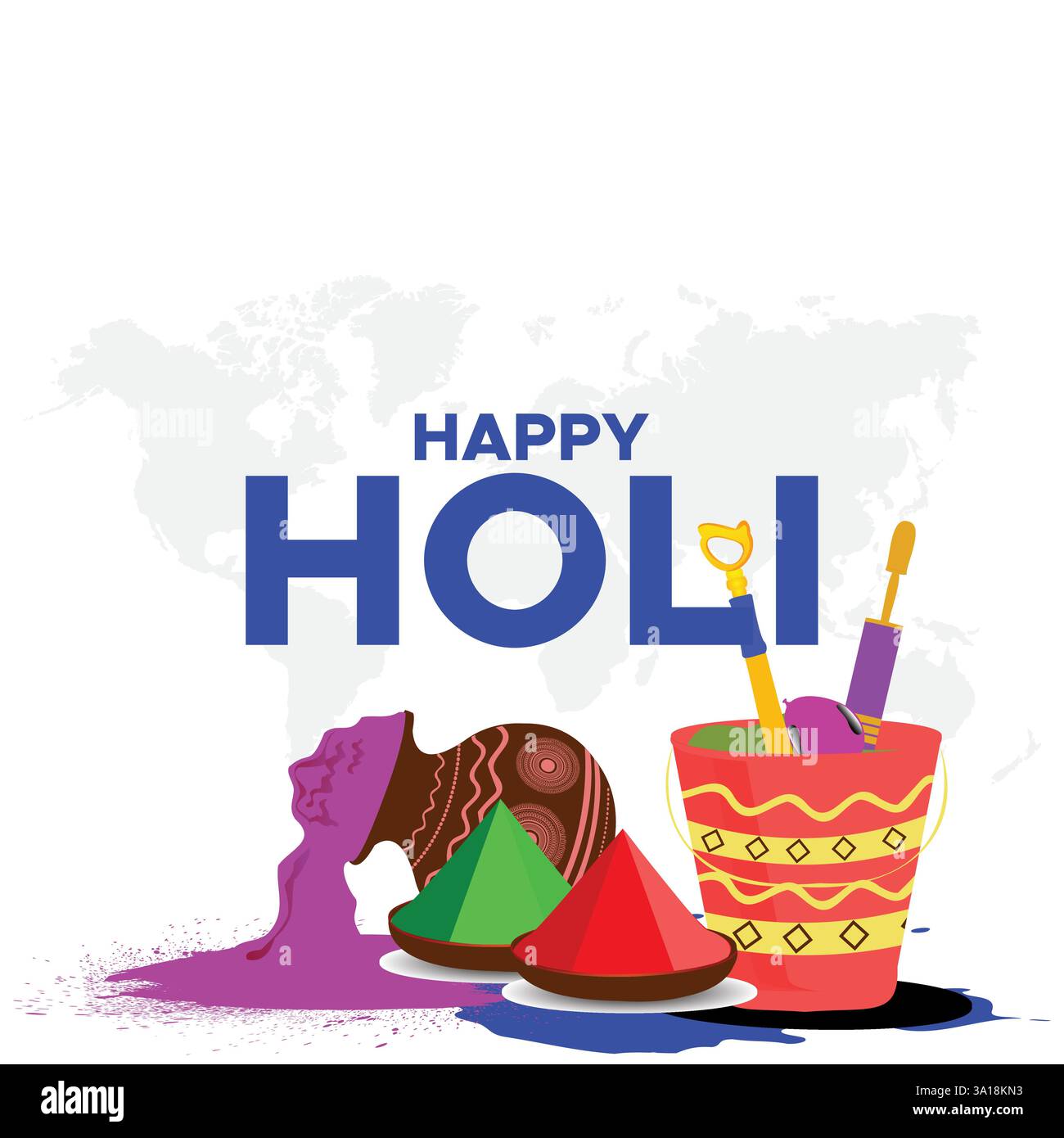 Happy holi festival. colorful pot and powder. vector illustration ...