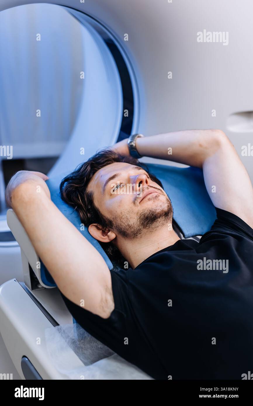 An MRI machine is positioned in a hospital, showcasing advanced imaging ...