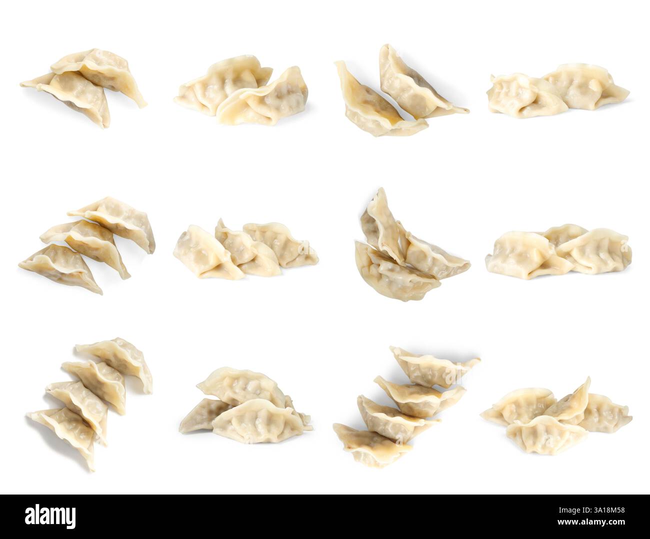 Tasty boiled gyoza (dumplings) on white background, collage Stock Photo ...