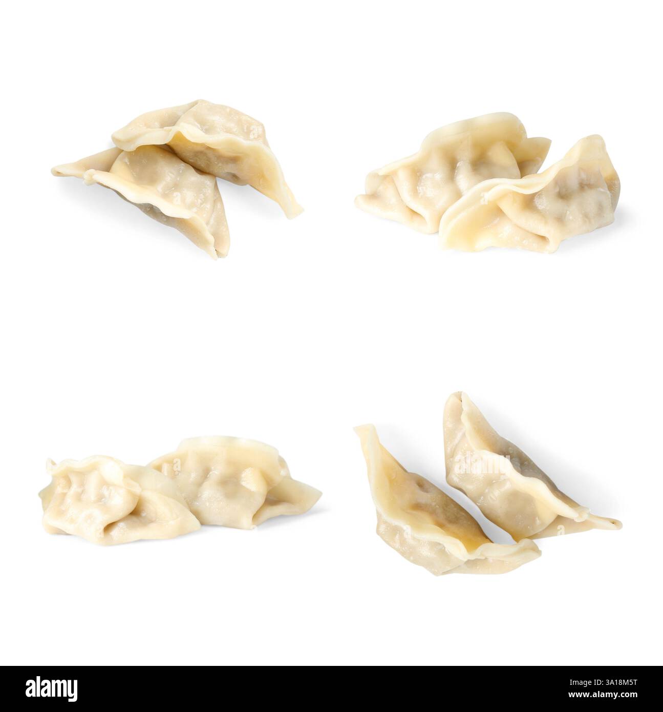 Tasty boiled gyoza (dumplings) on white background, collage Stock Photo ...