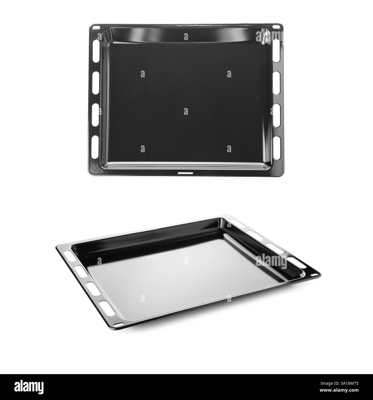 Baking tray on white background, collage. Top and side views Stock ...