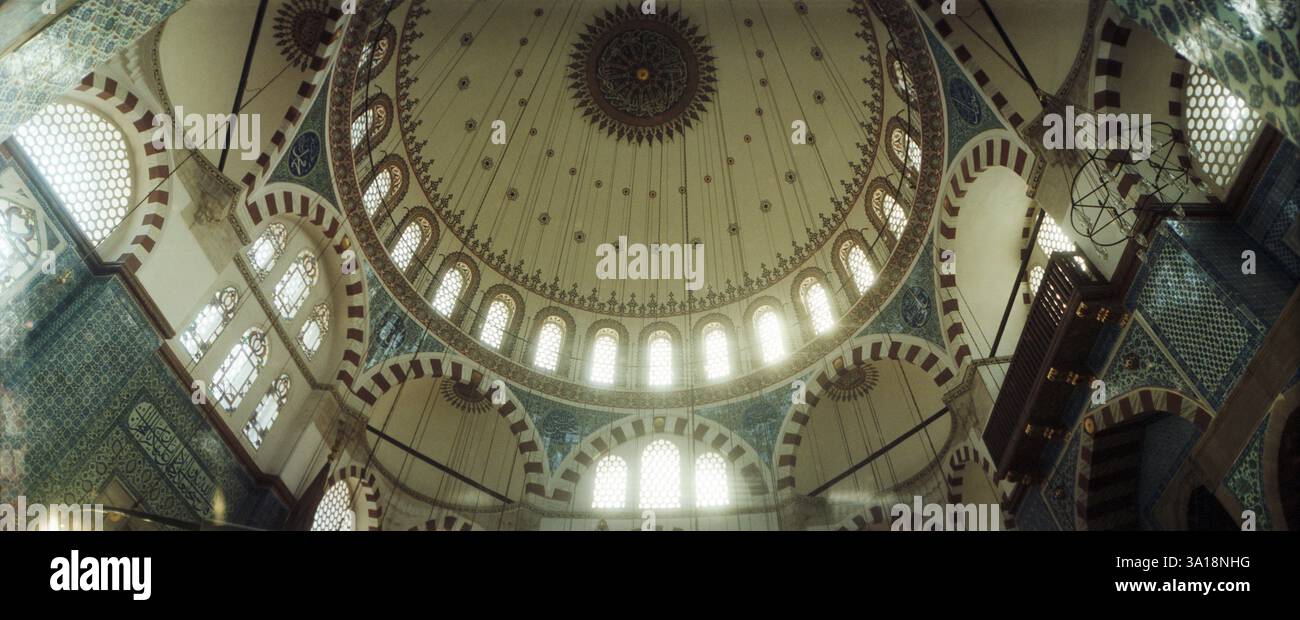 Panoramic view of interiors of a mosque, Rustem Pasha mosque, Istanbul ...