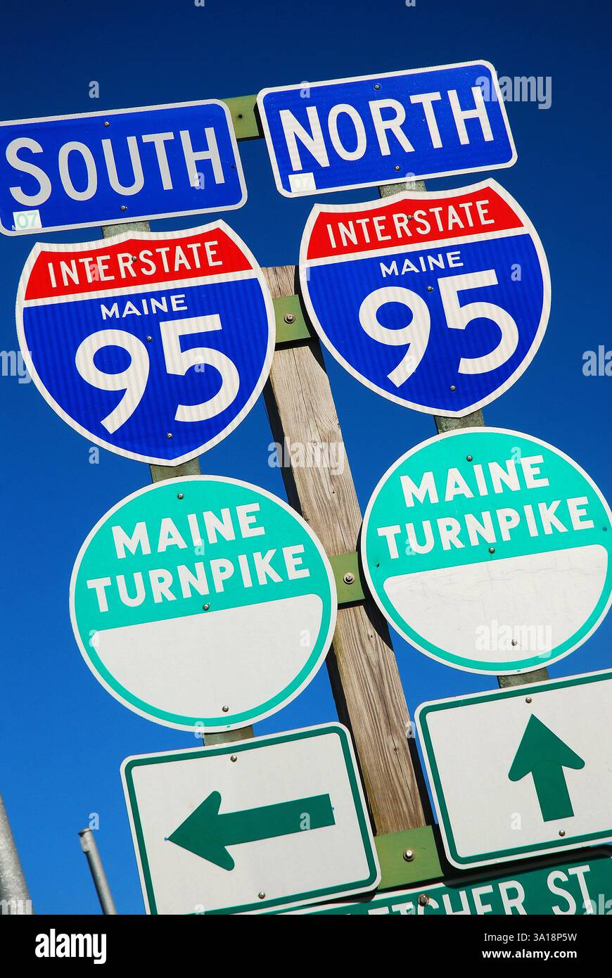 Interstate Highway signs point the direction for travelers driving in ...