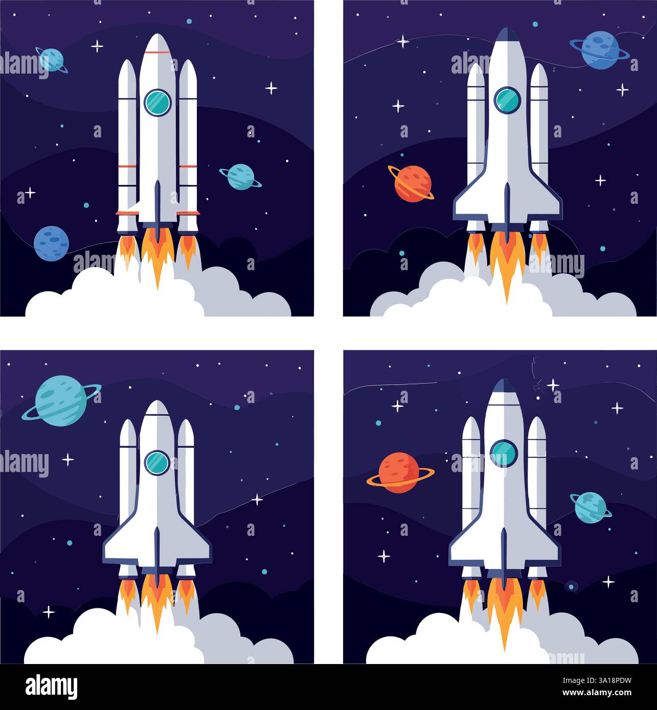 A sleek rocket bursts through clouds, ascending into a starry space ...