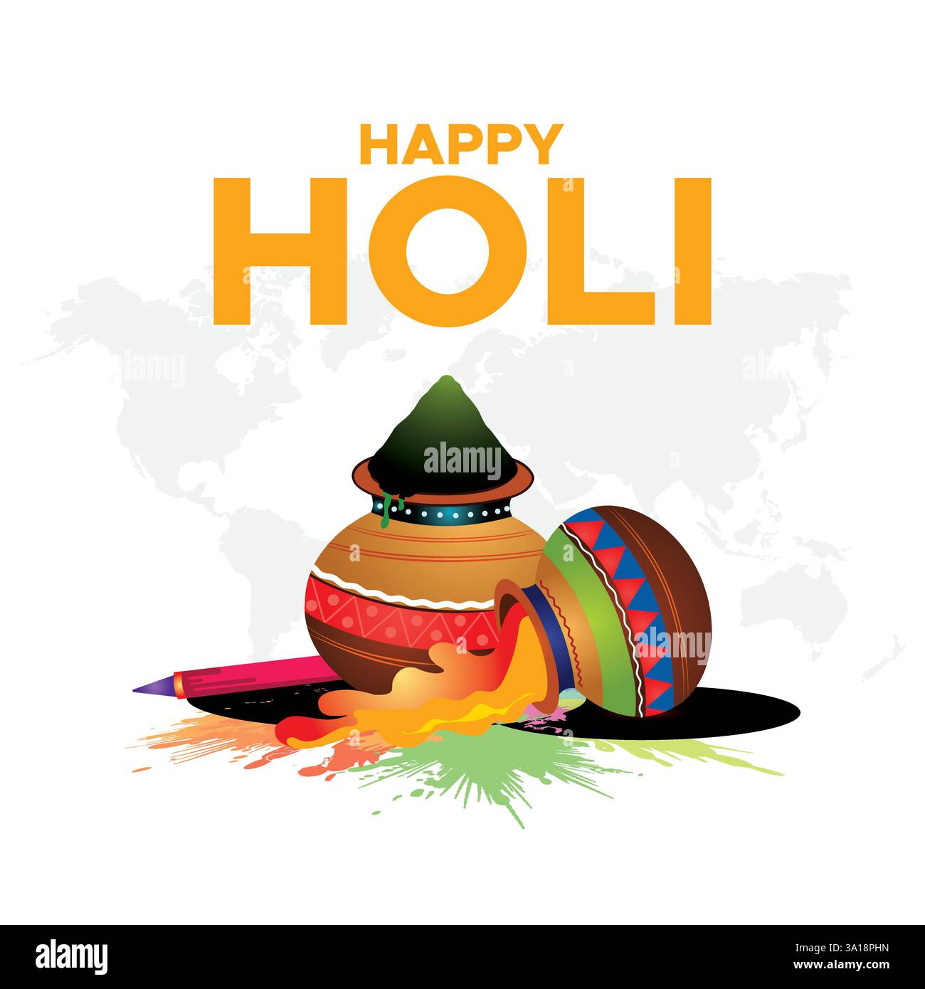 Happy holi festival. colorful pot and powder. vector illustration ...