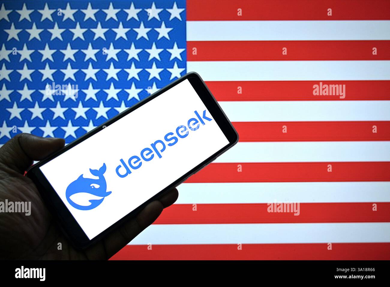 In this photo illustration, A DeepSeek logo is seen displayed on a ...