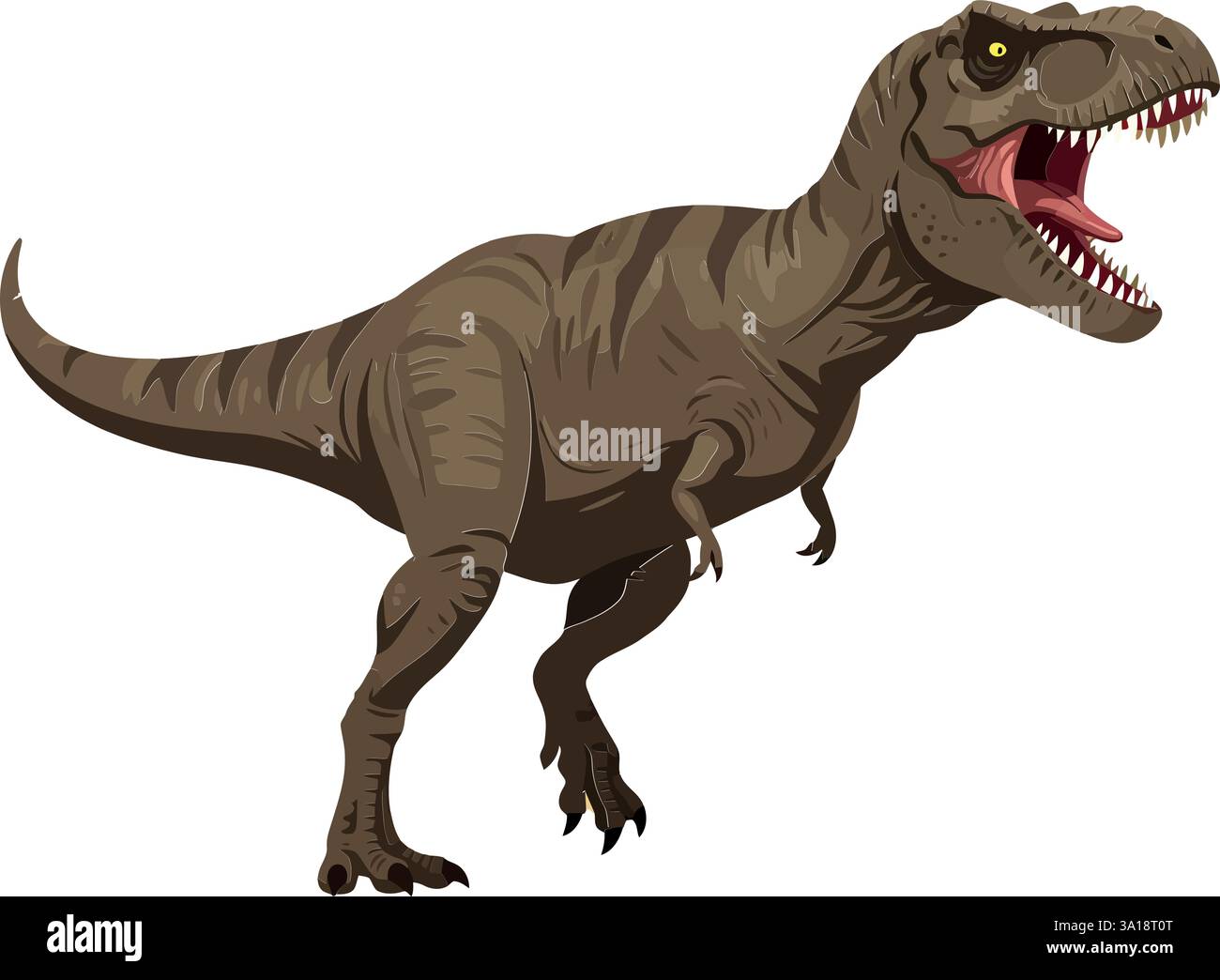 A Tyrannosaurus Rex stands aggressively with its mouth open, showcasing ...