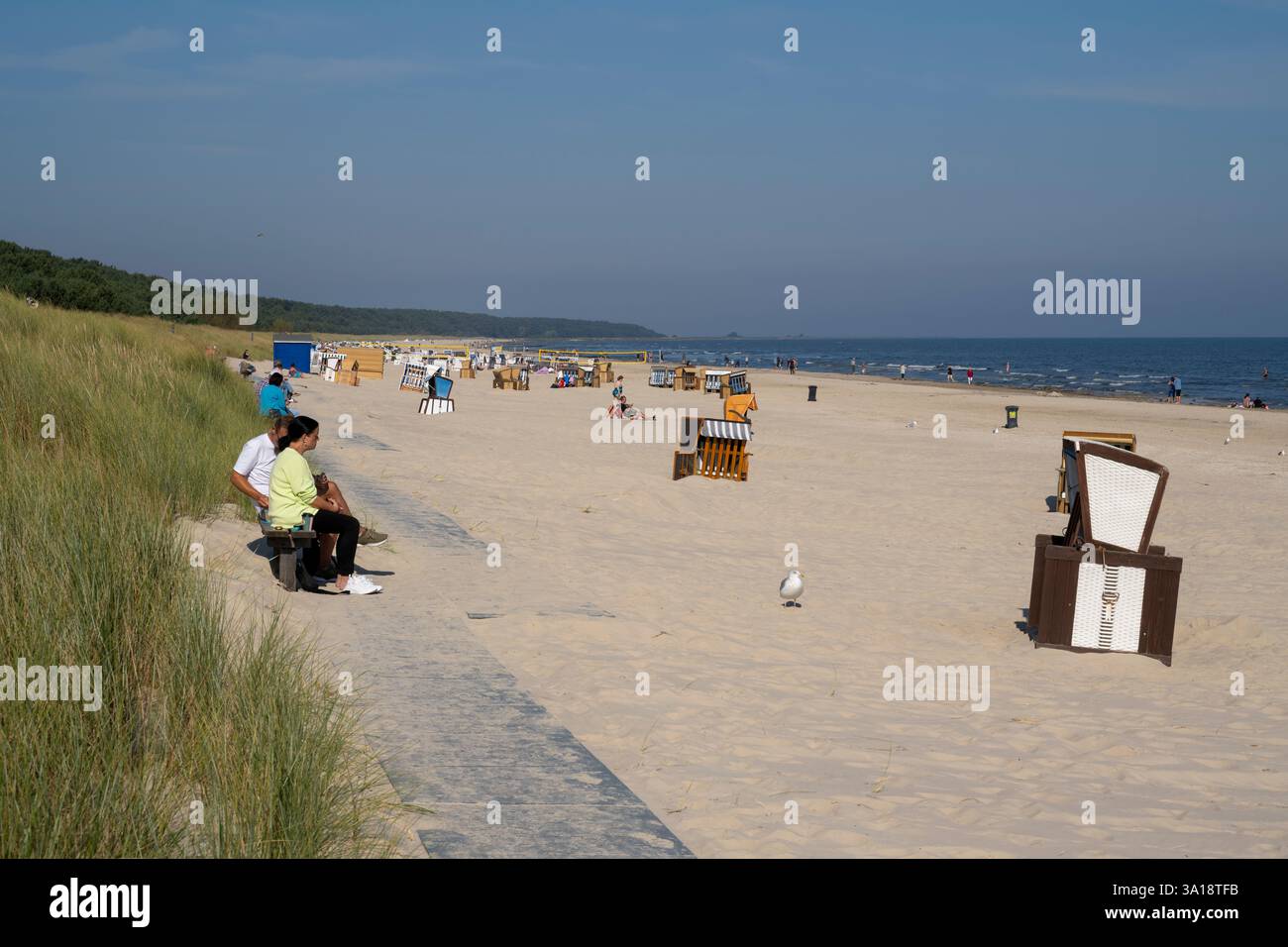 Beach chairs at the sand beach of the seaside resort Bad Karlshagen ...