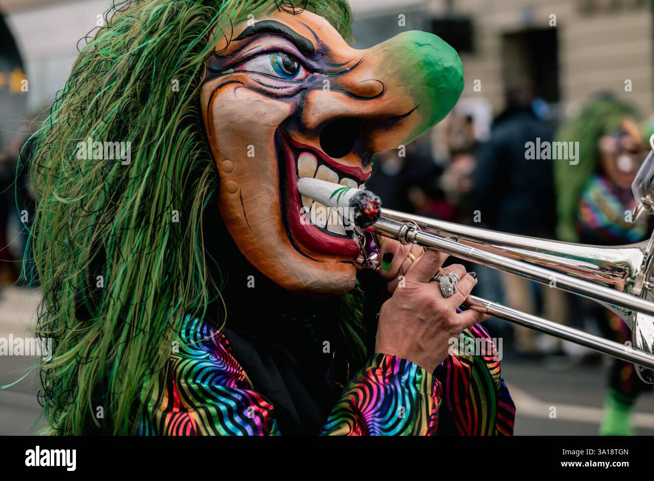 Basler Fasnacht parade (Cortege) with groups in full costume Stock ...