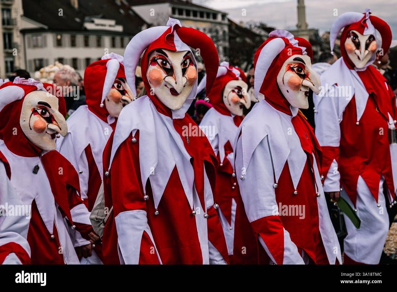 Basler Fasnacht parade (Cortege) with groups in full costume Stock ...