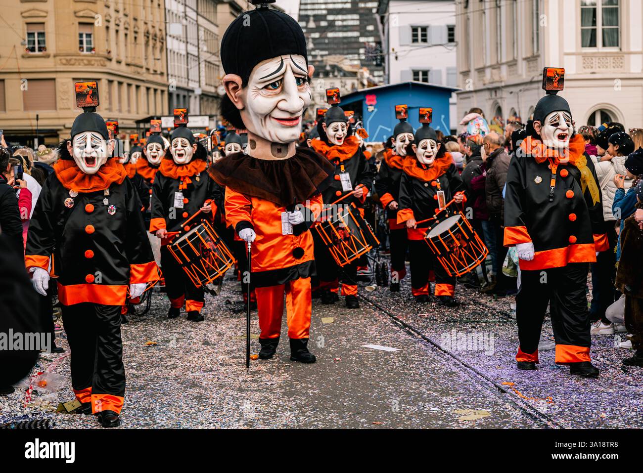 Basler Fasnacht parade (Cortege) with groups in full costume Stock ...