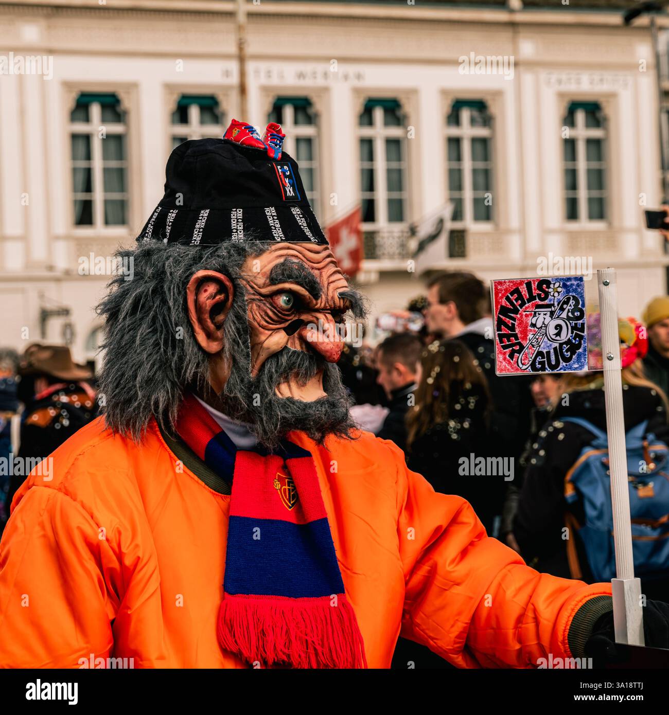 Basler Fasnacht parade (Cortege) with groups in full costume Stock ...