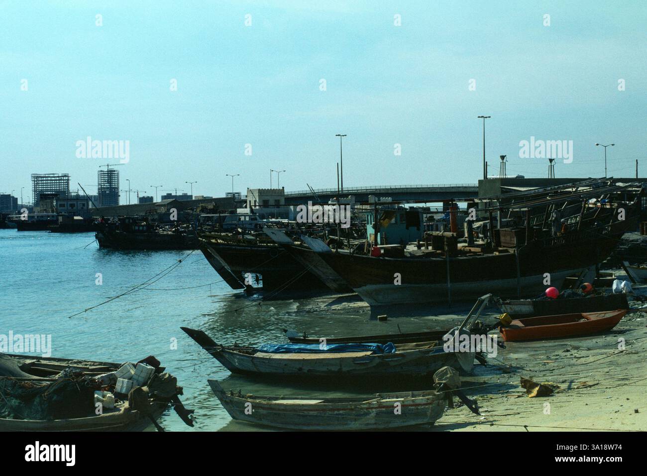 Bahrain 1979 – archive image of fishing boats moored in the dhow ...