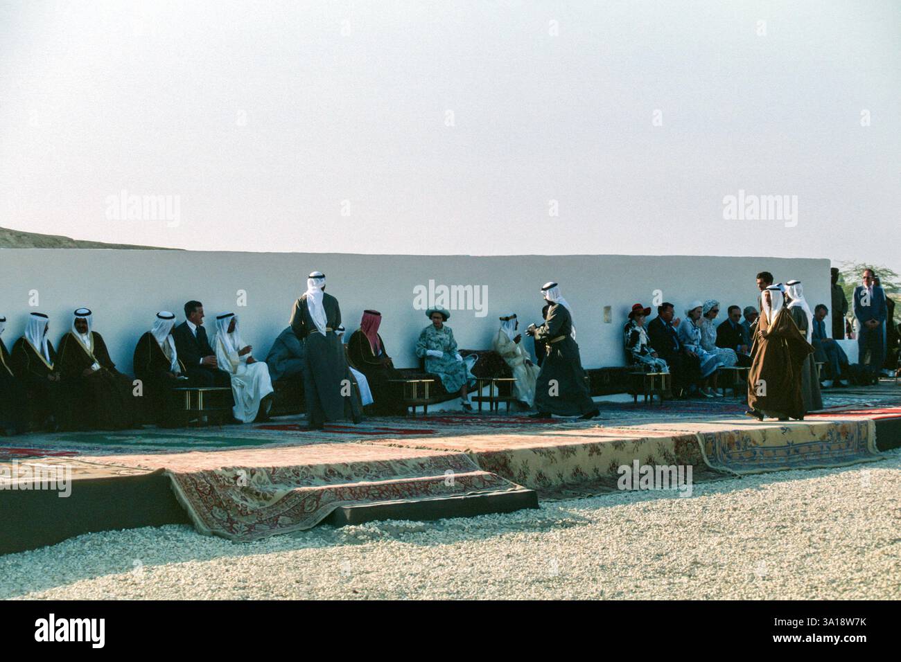 Bahrain 1979 – archival image of HRH Queen Elizabeth II accompanied by ...