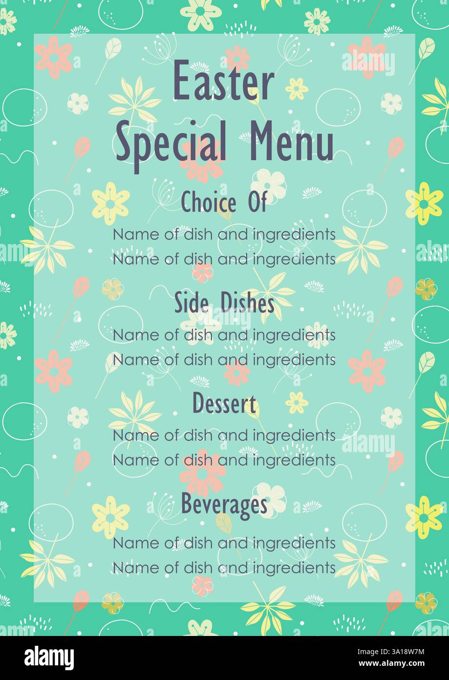 Easter menu template. Floral elegant restaurant template. Cafe identity ...