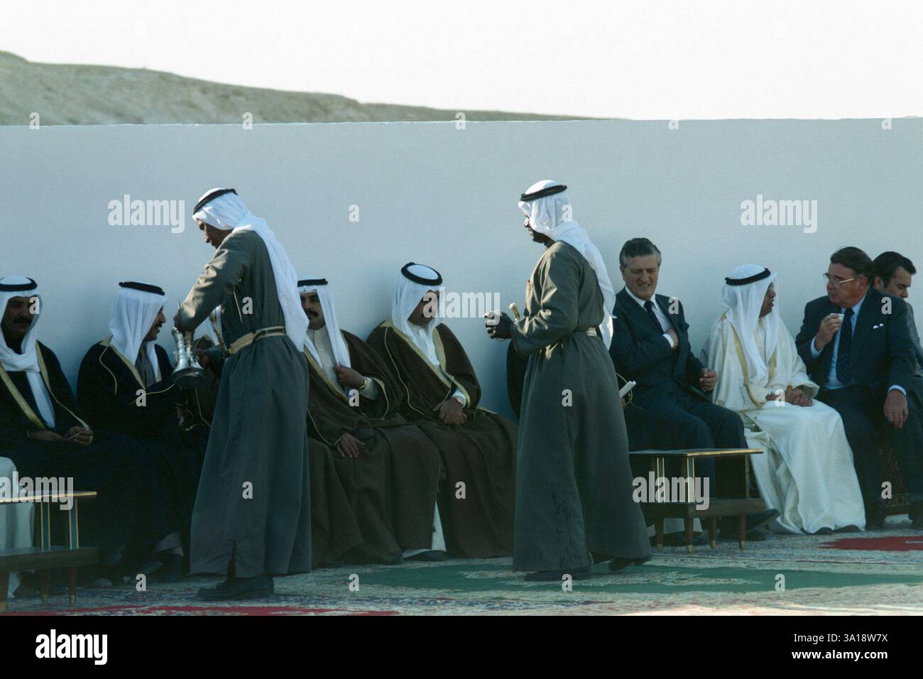Bahrain 1979 – archival image of HRH Queen Elizabeth II accompanied by ...