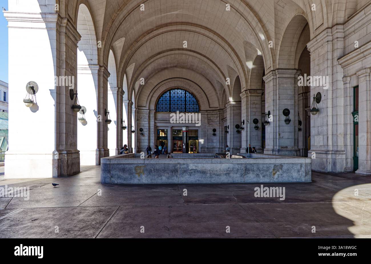 Looking north through the west arcade of Washington, D.C. Union Station ...