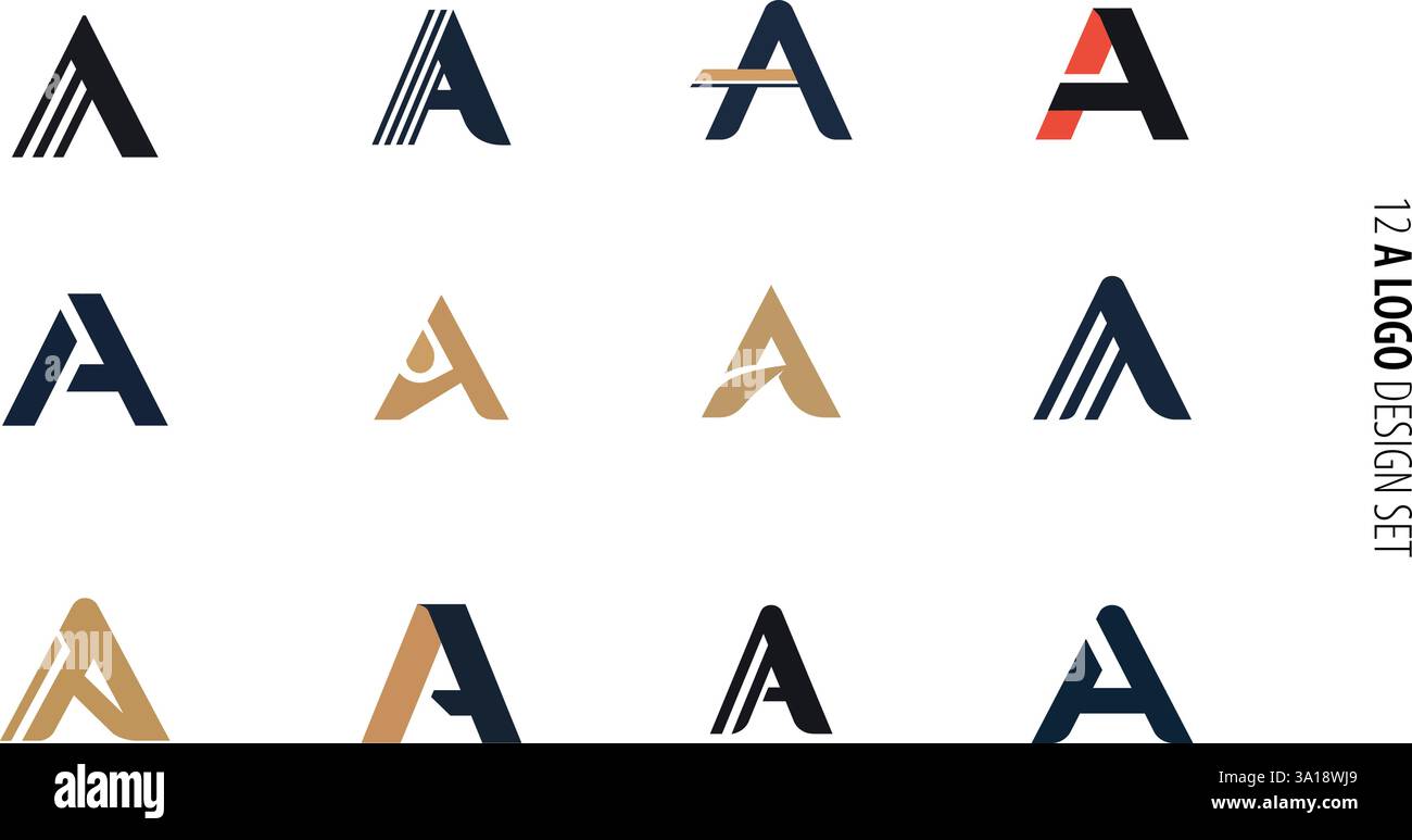 Twelve distinct logo variations highlight the letter A, each with ...