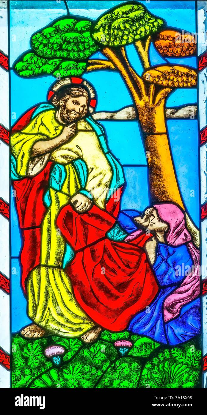 Colorful Jesus Sick Woman Touching His Clothes to Get Well Stained ...