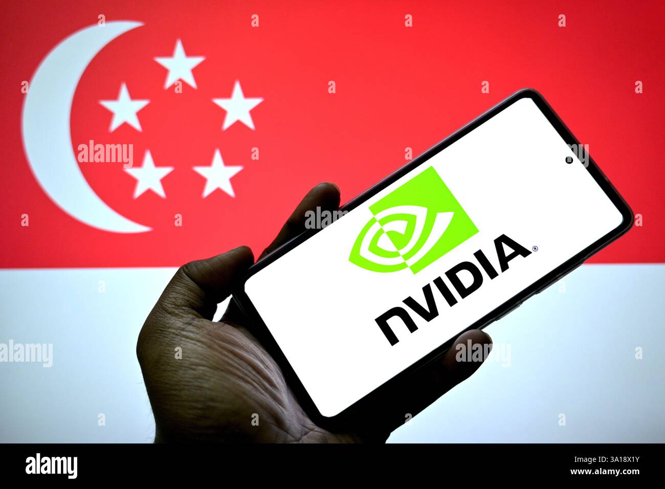 India. 5th Mar, 2025. In this photo illustration, the Nvidia logo is ...