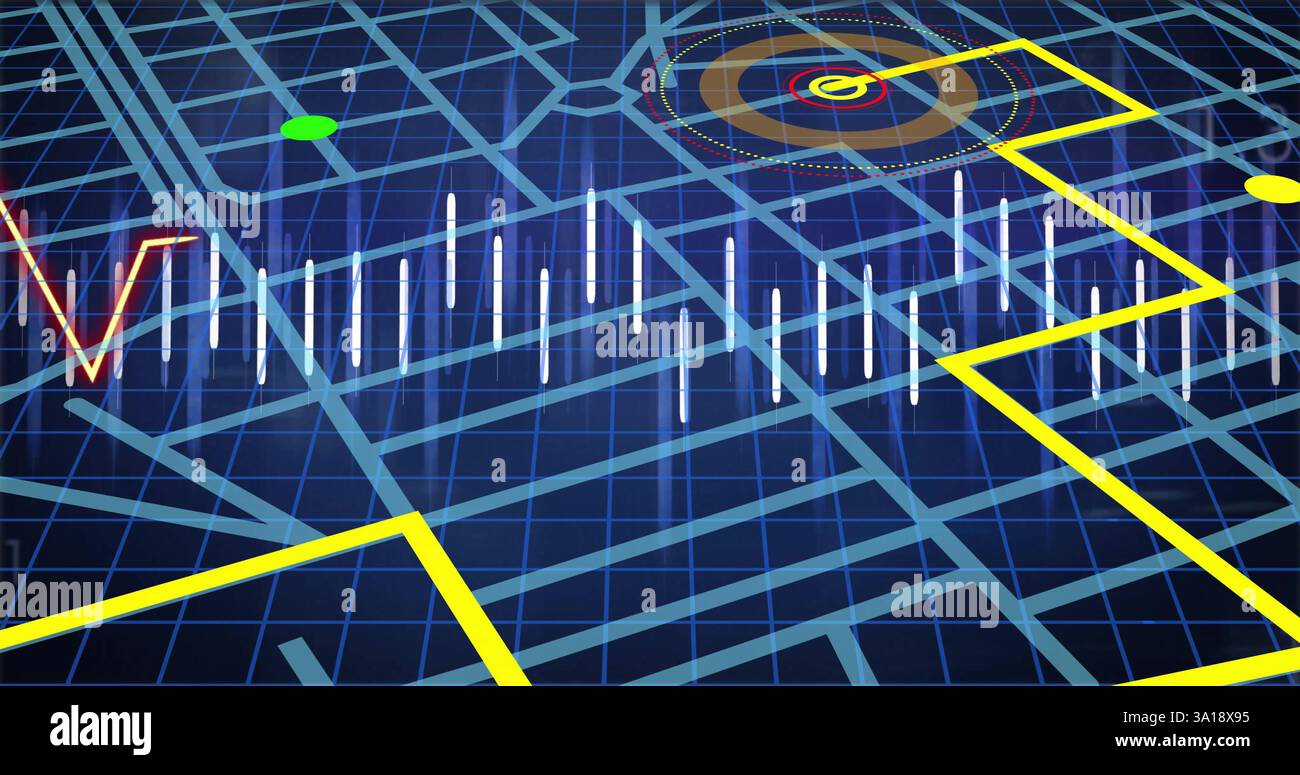 Image of diagram moving over map with navigation Stock Photo - Alamy