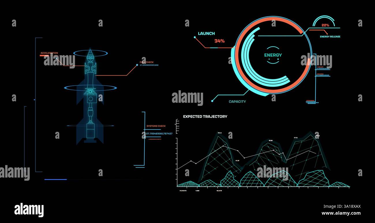 Image of data processing over diagrams and rocket blueprint Stock Photo ...