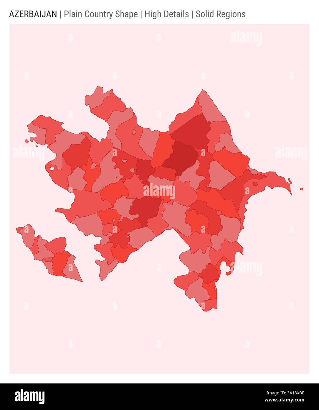 Azerbaijan plain country map. High details. Solid regions style. Shape ...