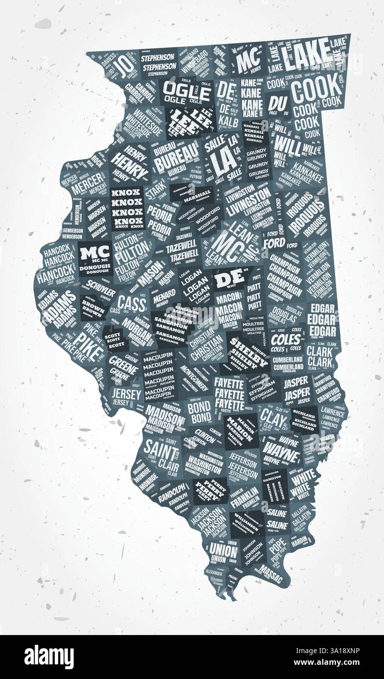 Illinois counties word clouds. State shape on textured background ...