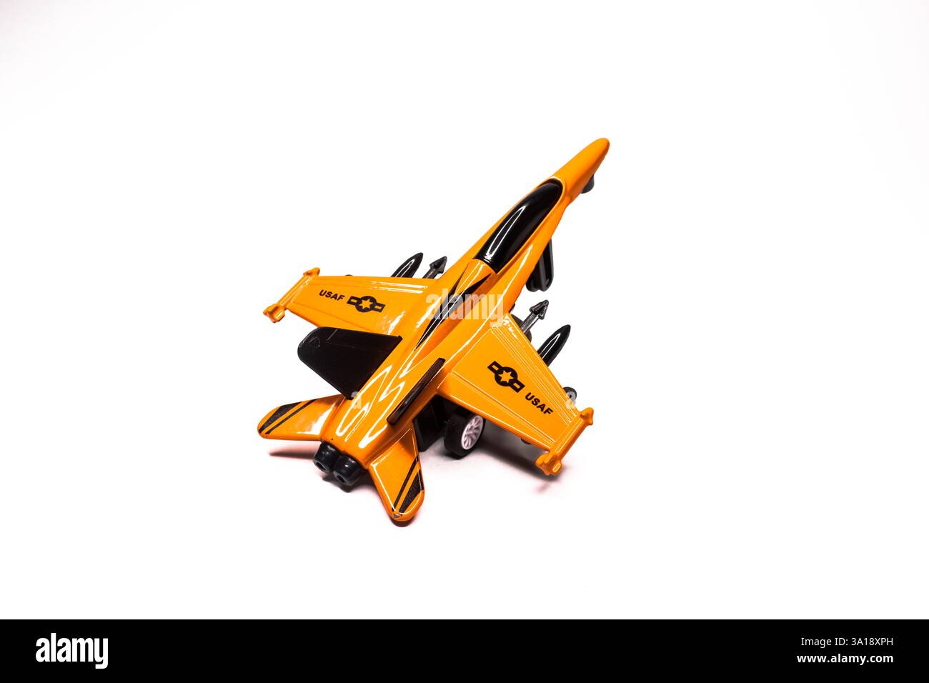 Fighter Jet toy plane isolated on white background with copy space ...