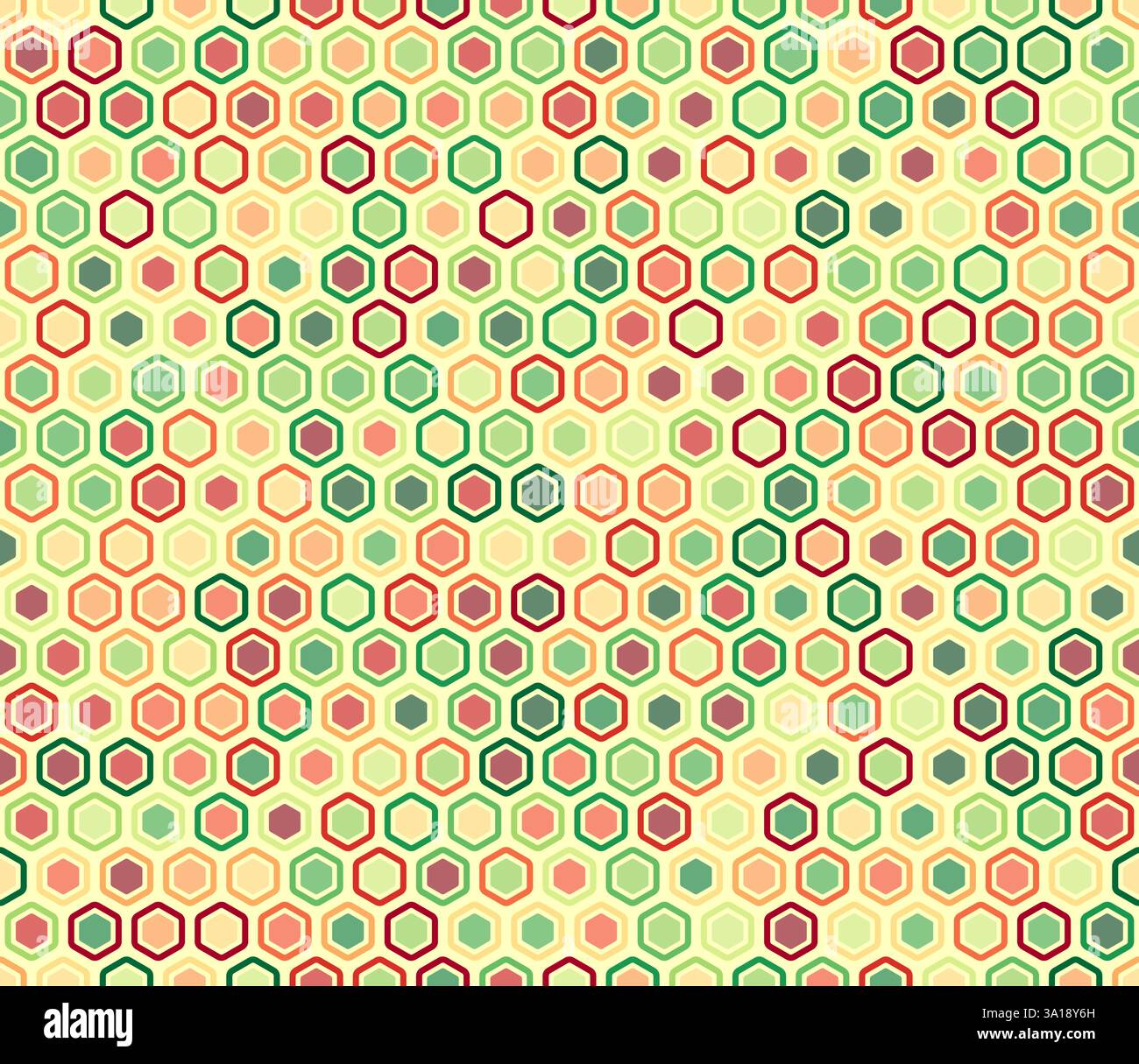 Abstract pattern of geometric shapes. Bold rounded hexagon cells with padding and inner solid ...