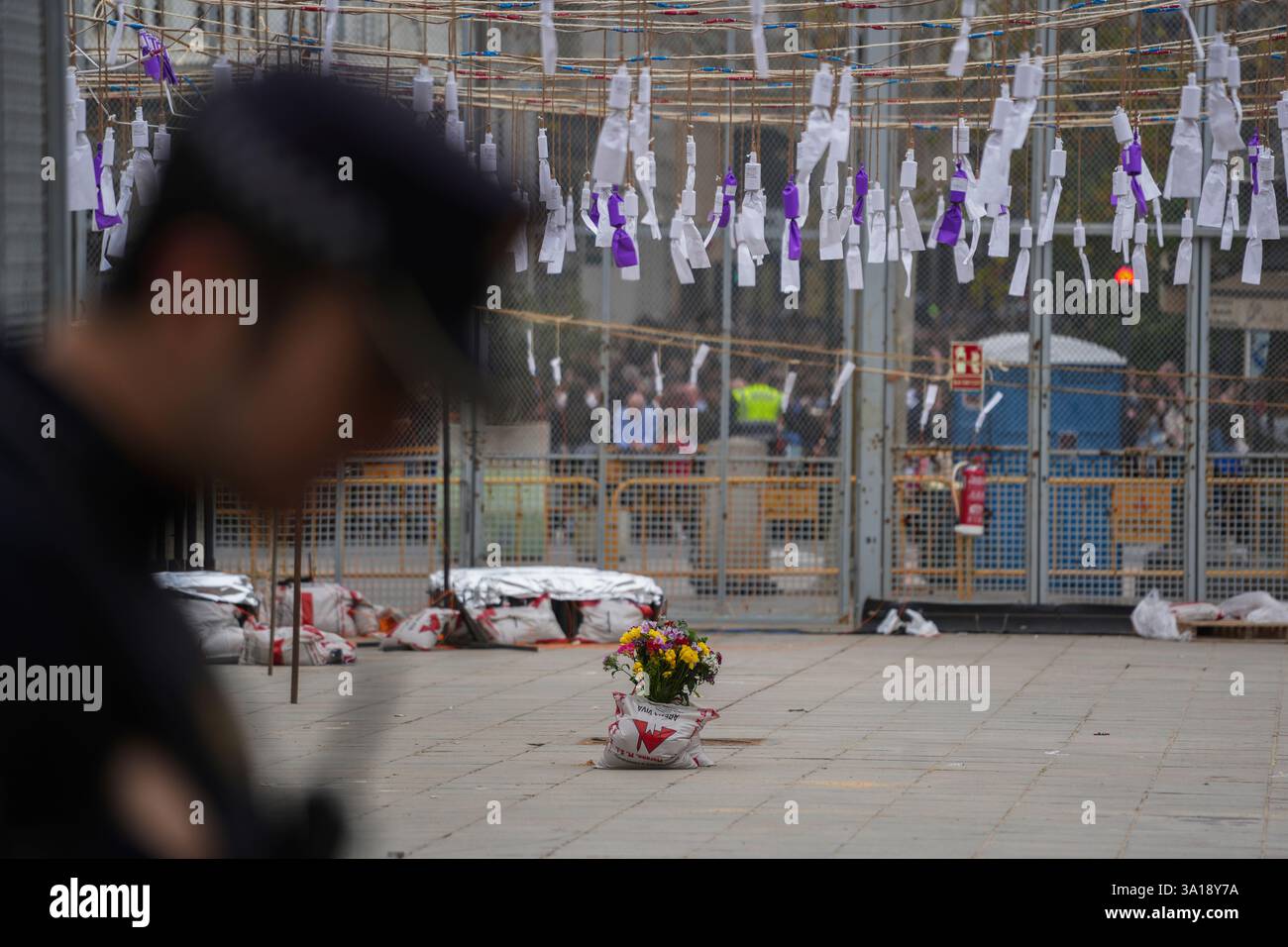 A bouquet of flowers for the deceased yesterday at a fireworks display ...