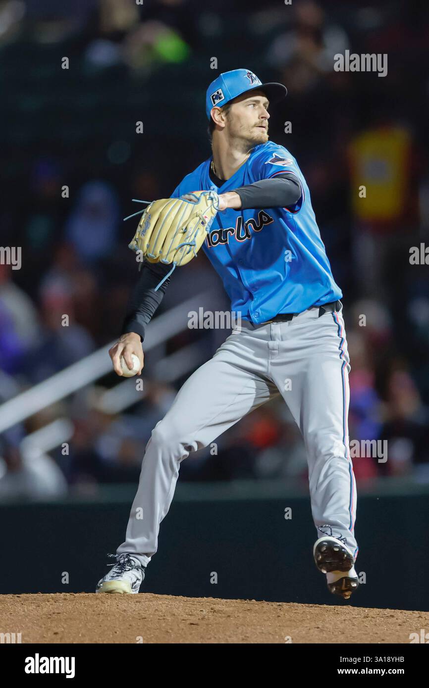 North Port FL USA; Miami Marlins pitcher Adam Mazur (60) delivers a ...