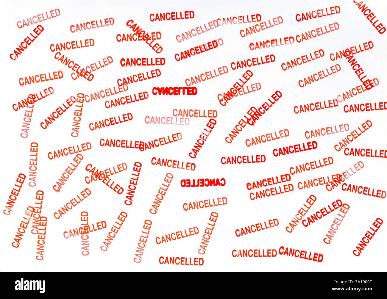 Wallpaper with the word cancelled in red on a white background Stock ...