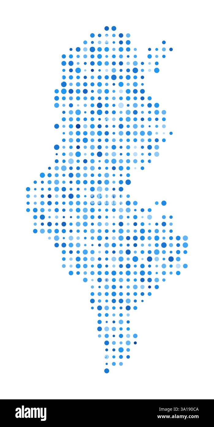 Tunisia Dot Map. Country Digital Style Shape. Tunisia vector image. Country shape blue circular ...