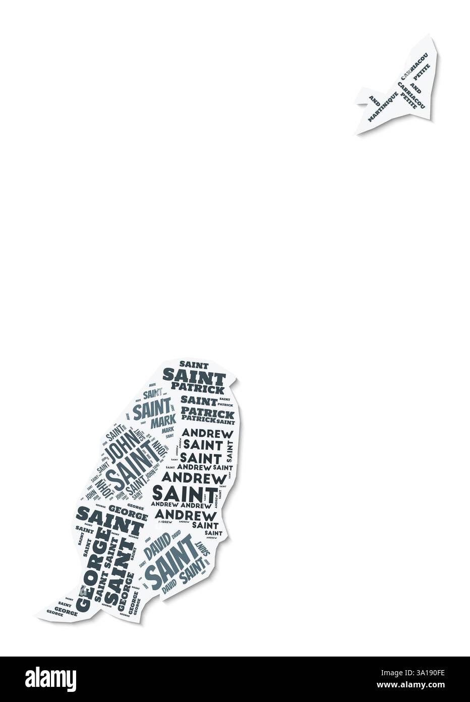 Grenada shape text cloud. Country border with shadow on white ...