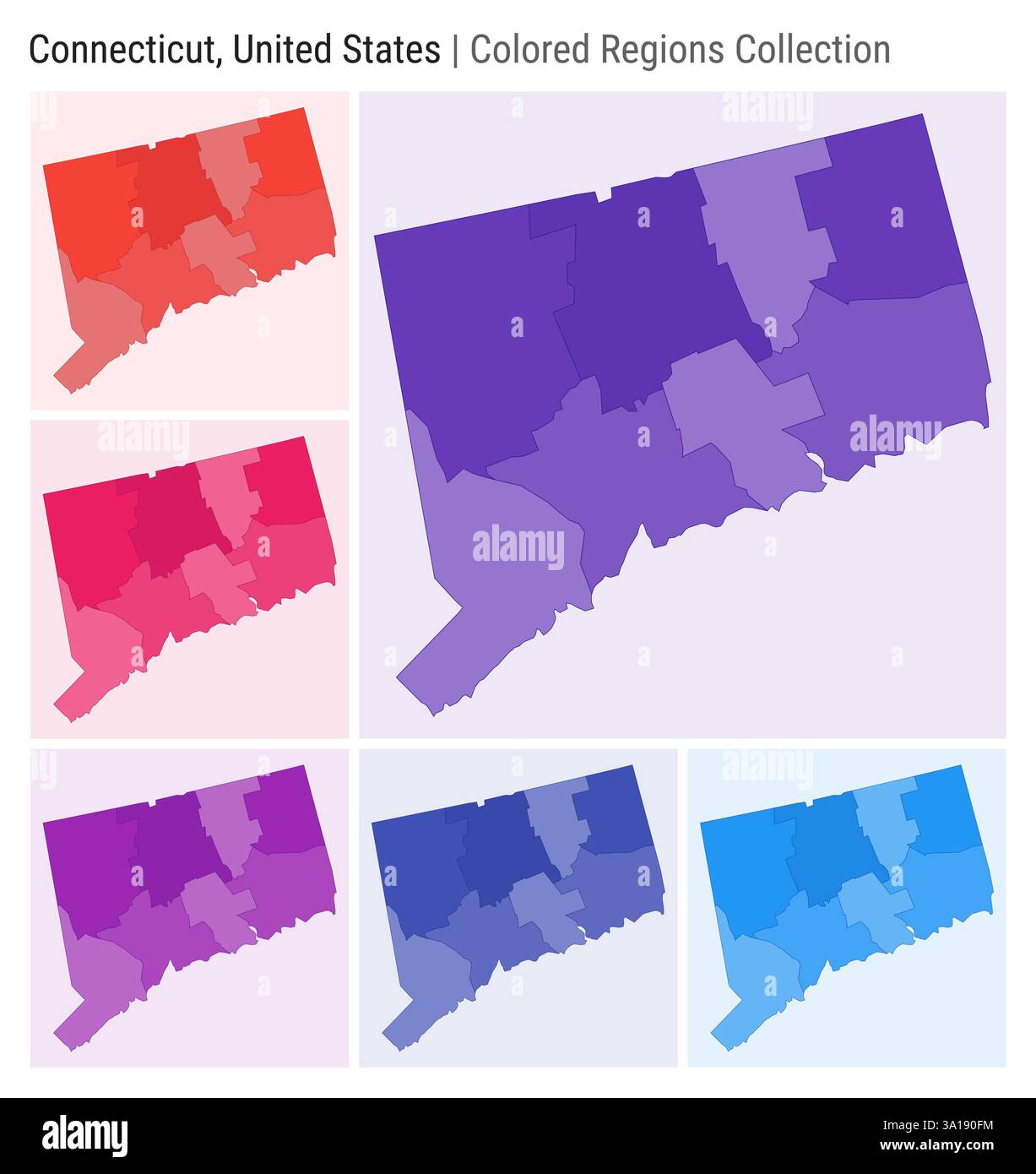 Connecticut, United States. Map collection. State shape. Colored ...