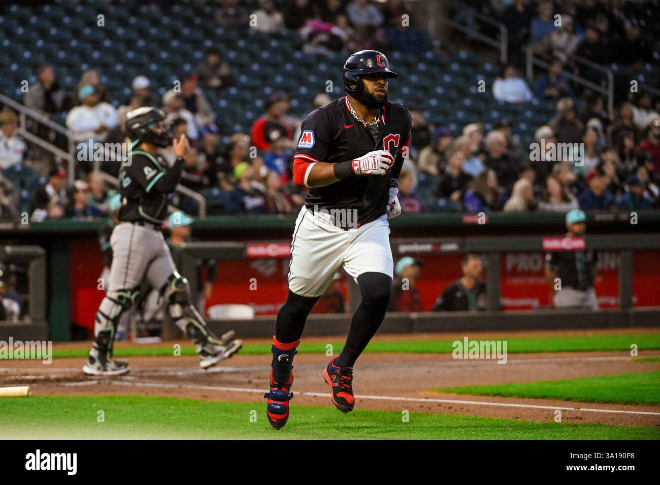 Cleveland Guardians first base Carlos Santana (41) pops out in the ...
