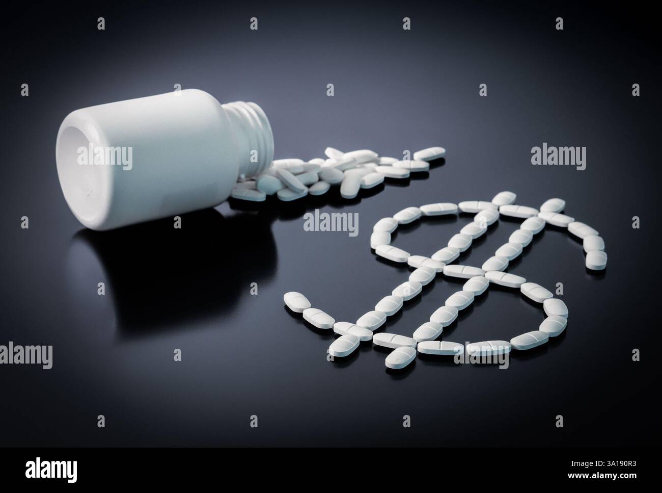 Medicine price and pharmacist money. Pills bottle on table. Pharmacy ...