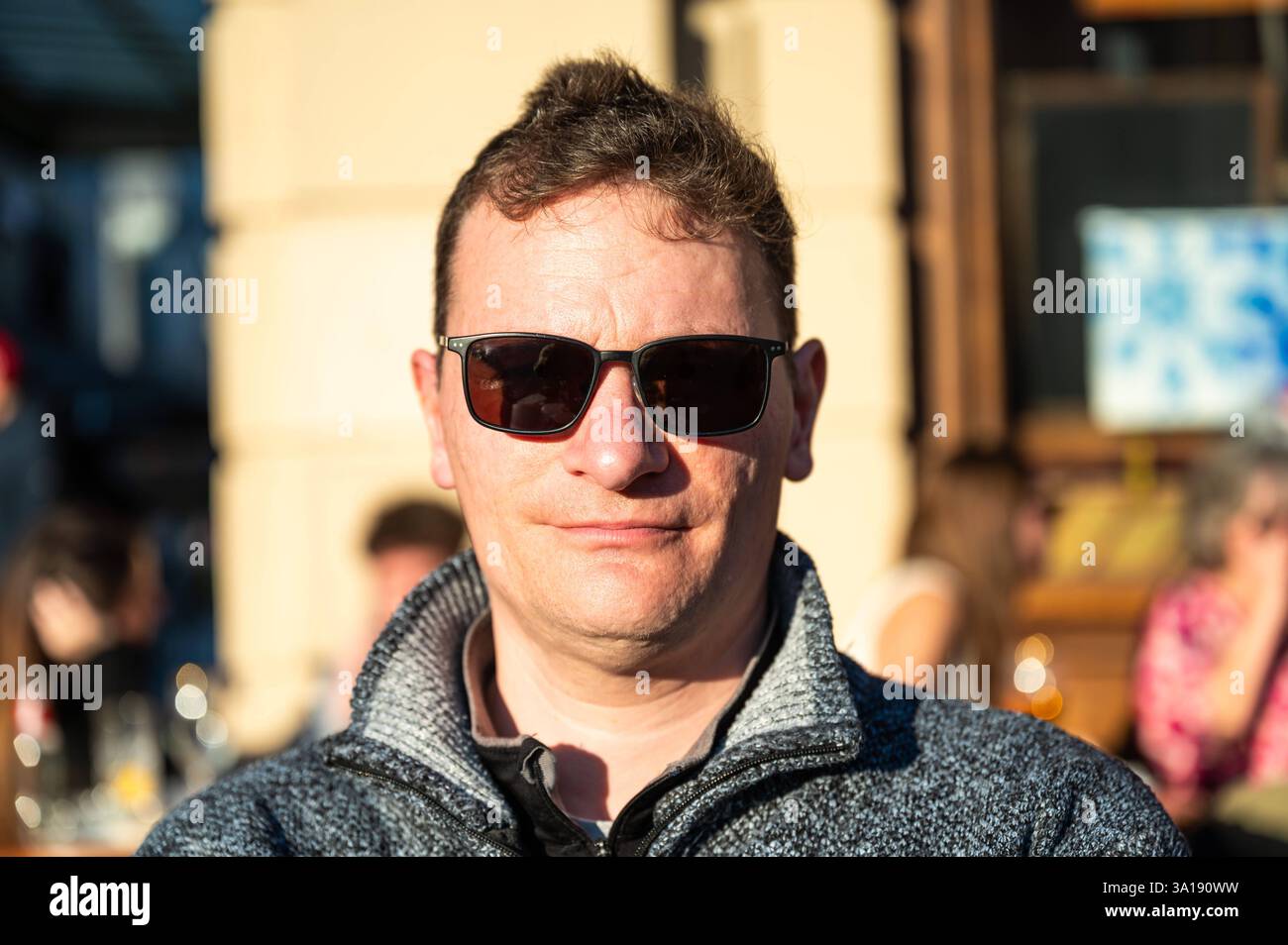 City portrait of a 46 yo white malen, Brussels old town, Belgium. March ...