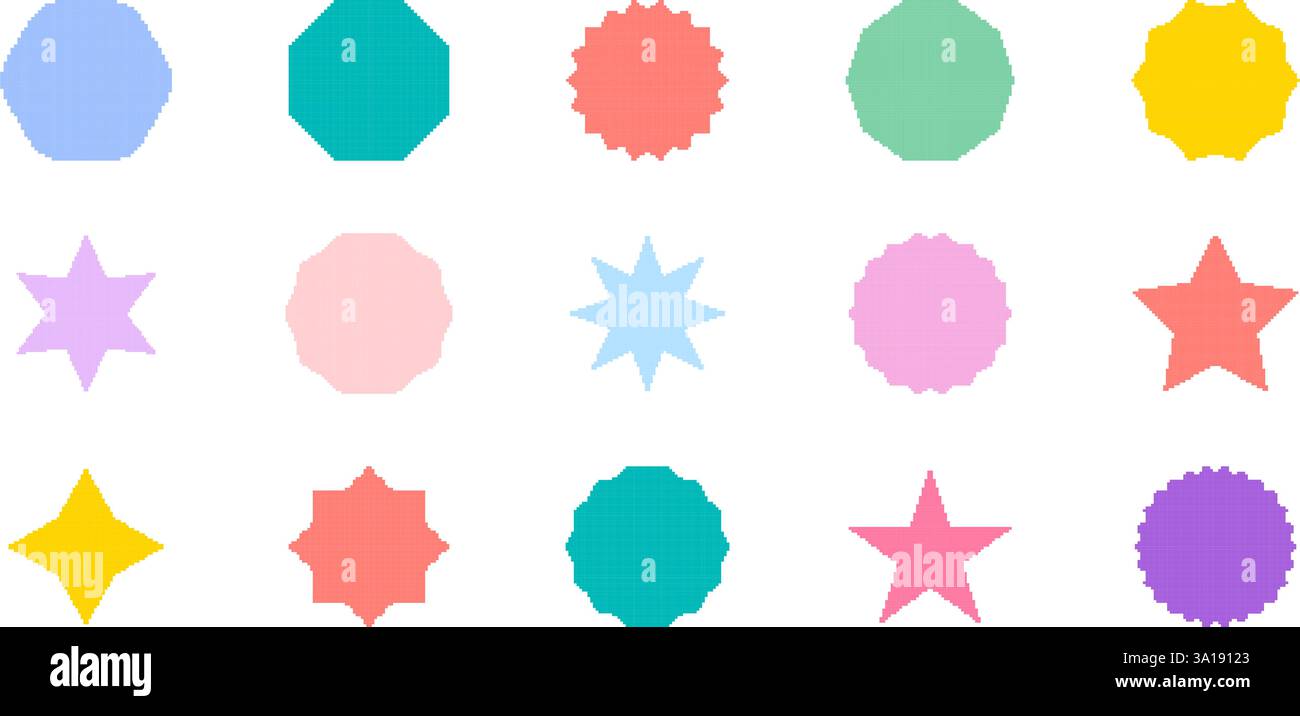 Colorful Geometric Shapes Pixelated Icon Set. Pixel Art Symbol ...