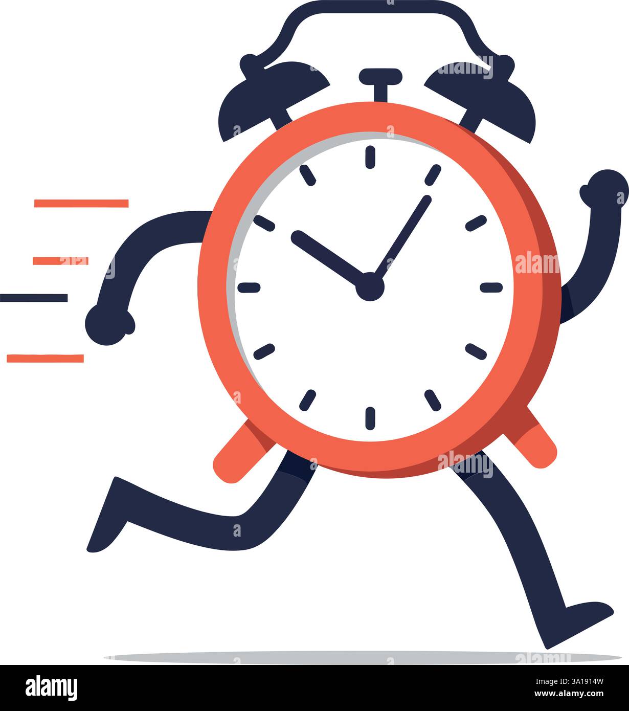 A dynamic alarm clock with arms and legs runs energetically ...