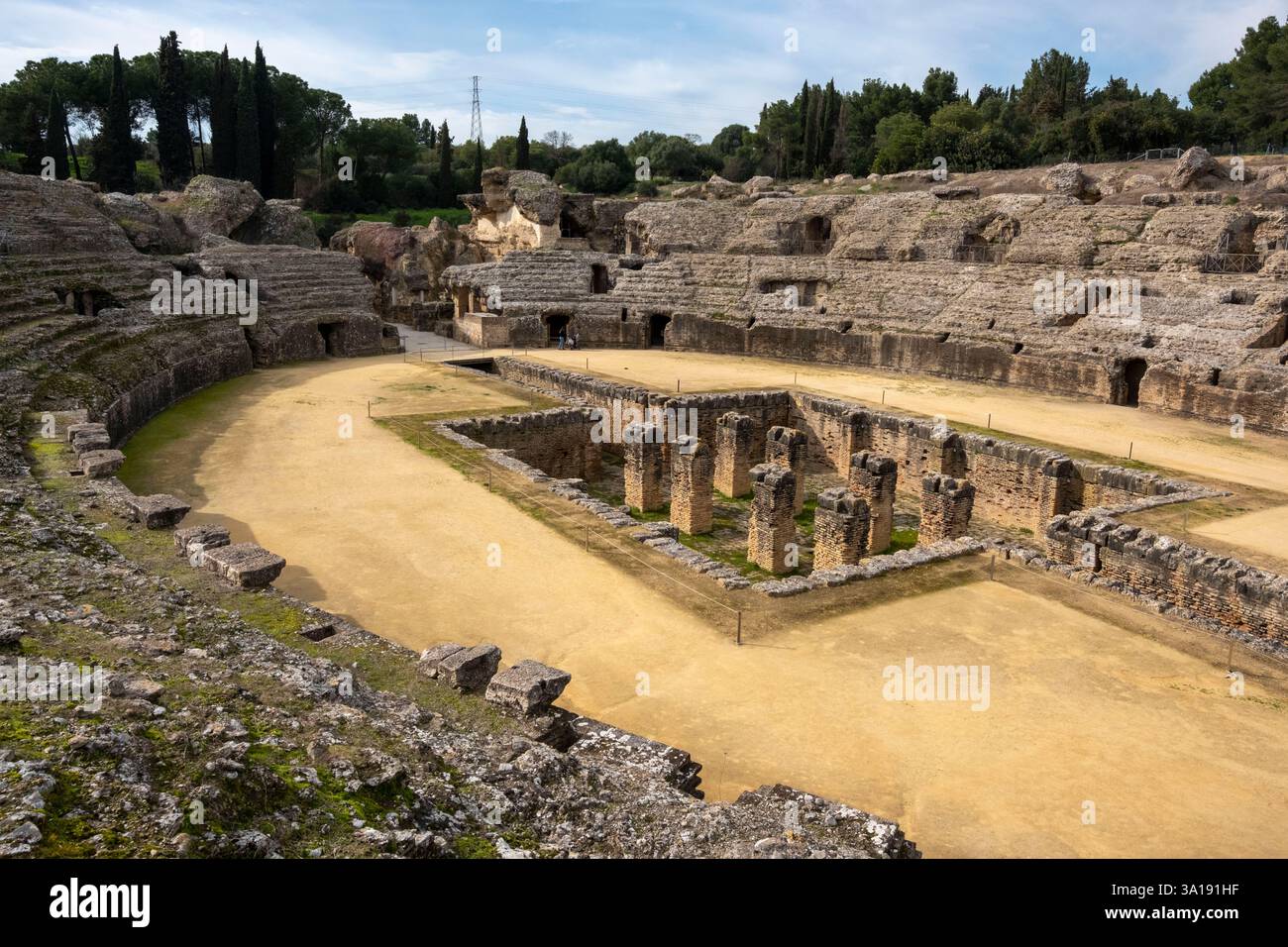 The Roman Amphitheatre of Itálica, Santiponce, Seville, Spain Stock ...