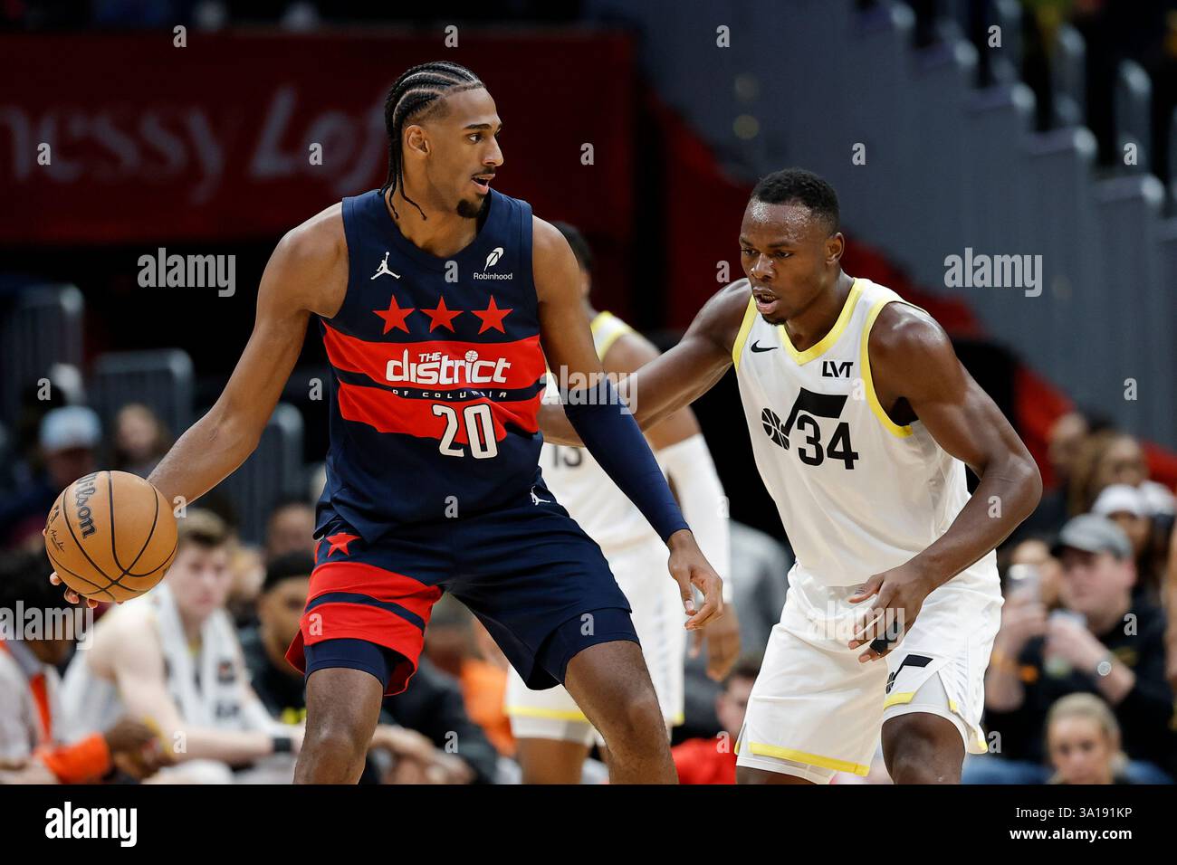 Washington Wizards forward Alex Sarr (20) handles the ball against Utah ...