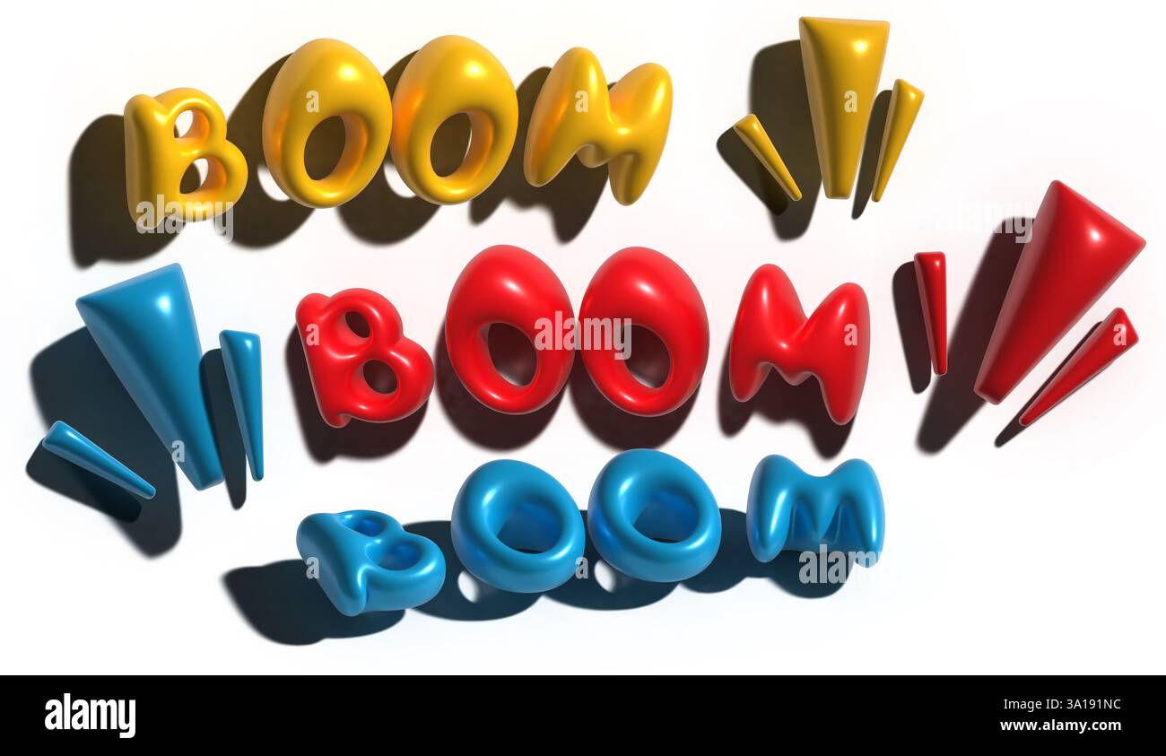 Boom inscription in different projections with shadow, smooth shiny ...