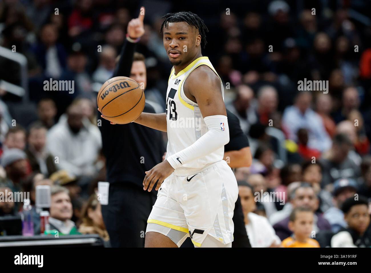 Utah Jazz guard Isaiah Collier (13) handles the ball during the first ...